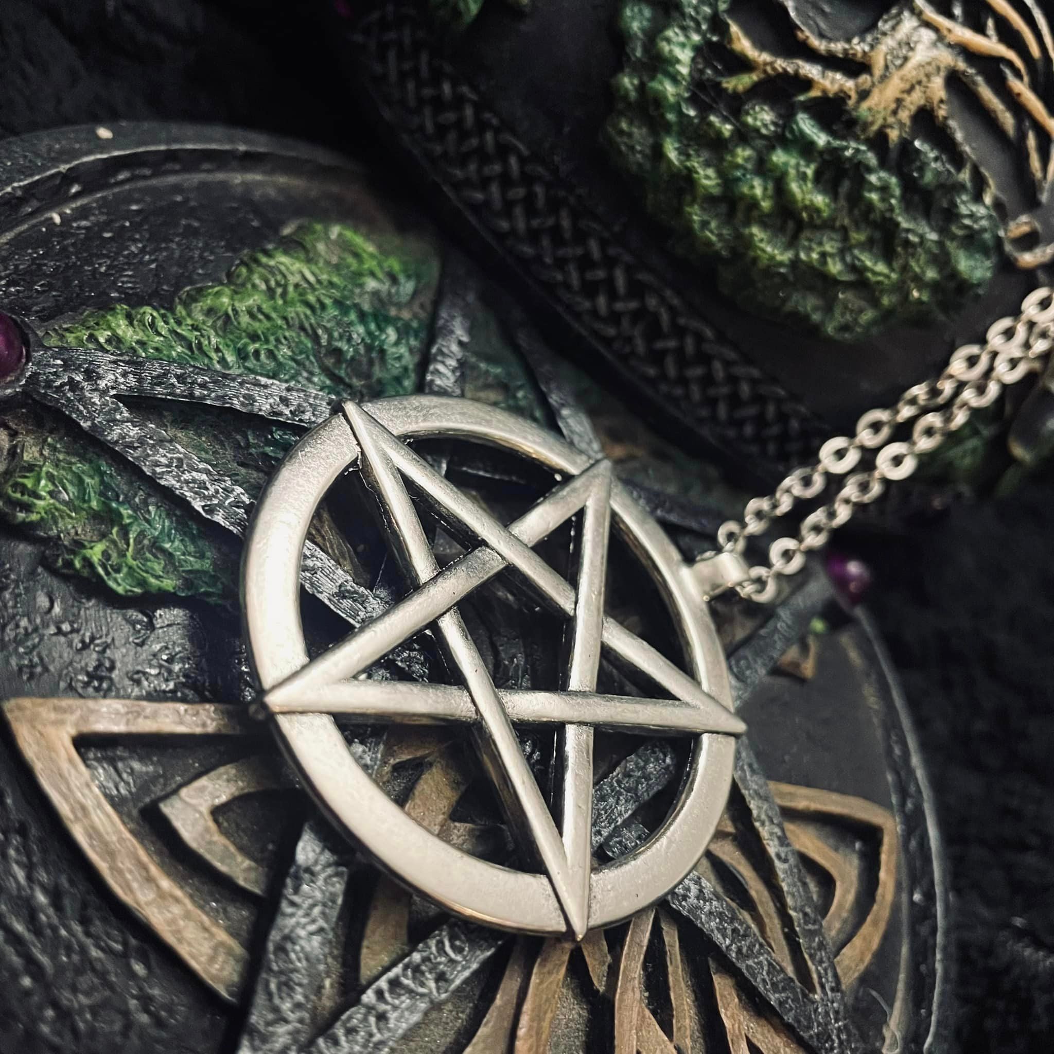 Grand Pentagram Necklace Stainless Steel Long Chain Pentacle Wicca ...
