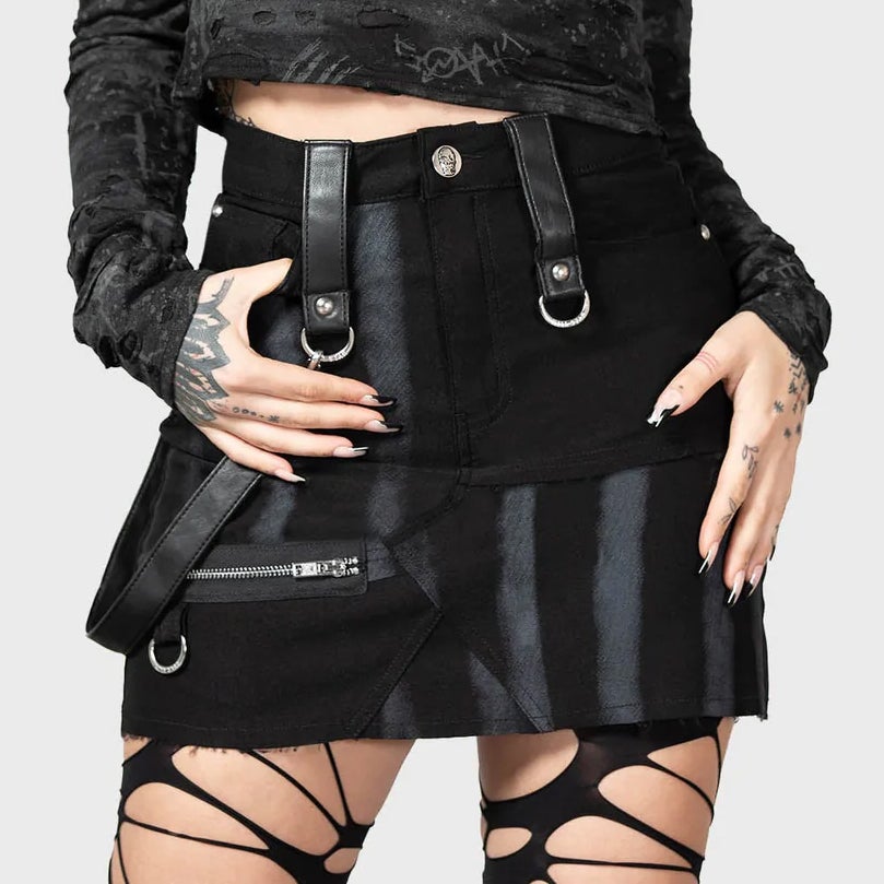 Killstar Carnevil Black Goth Faux Leather Mini Short Emo Skirt | ALT CVLT